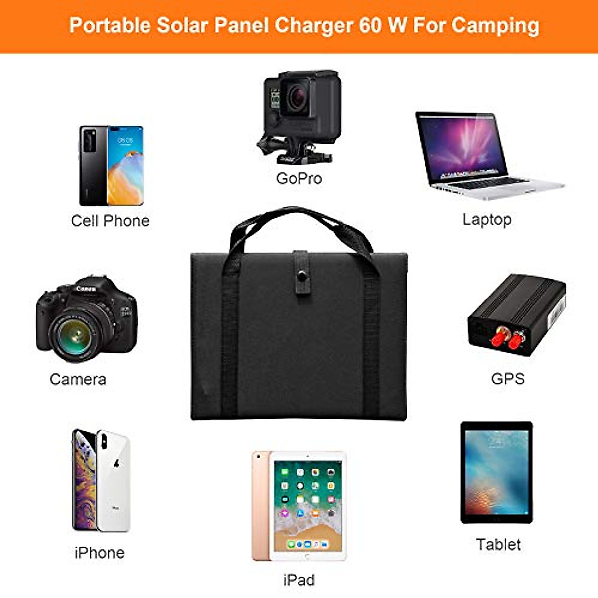 Keshoyal Foldable Solar Panel – 60W Portable Solar Panels with 5V USB and 18V DC for Camping,Cell Phone,Tablet and 5-18V Devices – Compatible with Solar Generators Power Stations