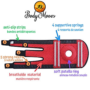 BodyMoves Kid's Knee Brace Support Plus Hot and Cold Ice gel Pack for stabilizing patella meniscus tear ligament injury prevention (SPORTY BLACK)