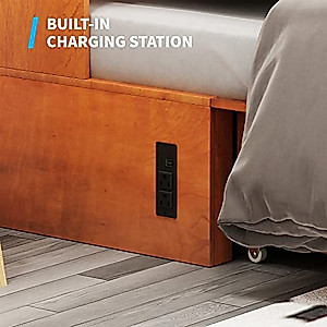 Mjkone Muti-Functional Queen Size Cube Cabinet Bed,Queen Size Horizoned Murphy Cabinet Chest Bed with USB Charging Station&Large Drawers&Trifold Mattress for Living Room/Apartment/Loft(Russet Brown)