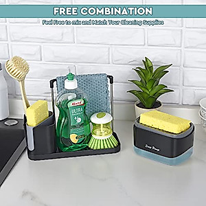 Bestseek Kitchen Soap Dispenser Set with Tray and Sponge Holder, Sink Caddy Organizer with Dishcloth Holder and Dish Brush Holder, for Kitchen Countertop Storage Organize - Practical Kitchen Gadgets