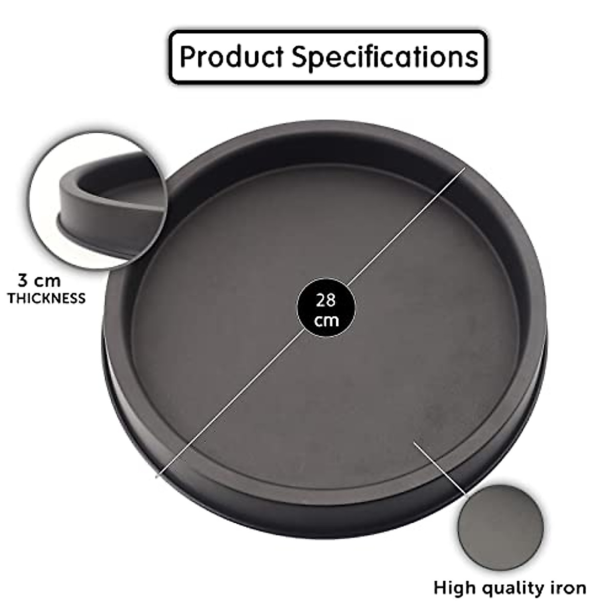 HUANGXIN 11.5'' Round Serving Tray Black Decorative Holder Iron Farmhouse Trays Home Decor Table Centerpiece for Coffee Kitchen Dining Room Indoor Outdoor Rustic Platter