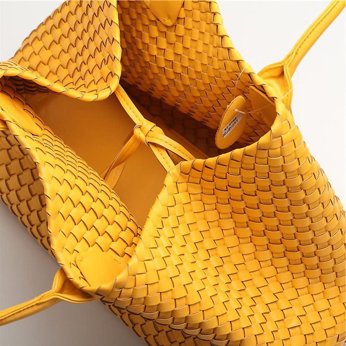 Women Vegan Leather Hand-Woven Tote Handbag Fashion Shoulder Shopper Bag Top-Handle Large Capacity Underarm Bag With Purse