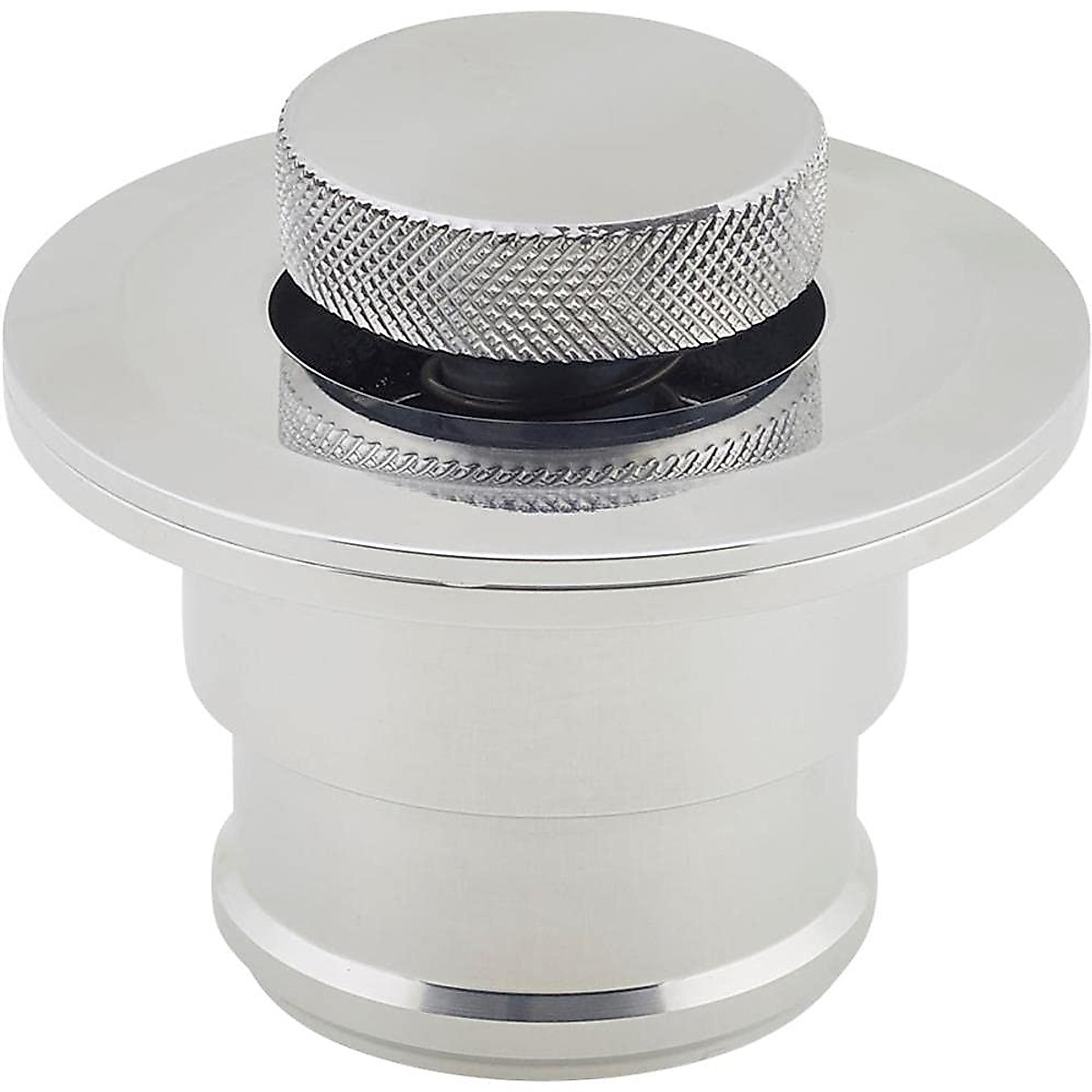 Billet Aluminum Fuel Filler Neck with Pop-Up Gas Cap & Hose Kit, 2.5" Flush Mount Design, 1.5" Filler Hose Connection, Easy Installation, Sleek Look for Hot Rods, Non-Vented Cap, Clamps Included