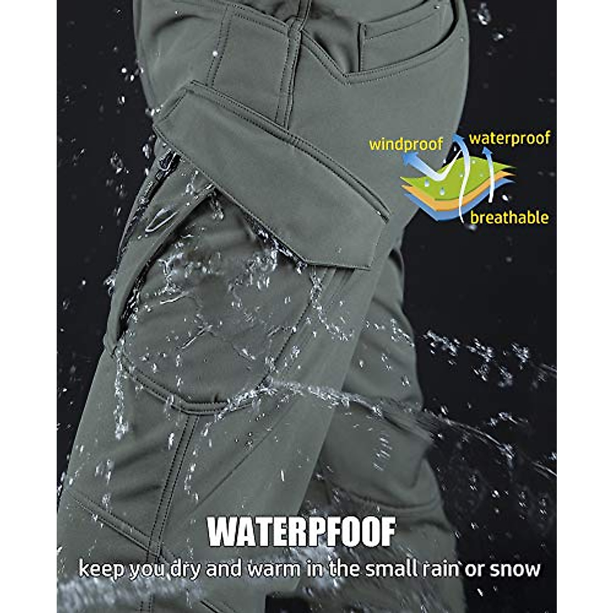 MANSDOUR Men's Snow Hiking Pants Winter Cargo Tactical Trousers Outdoor Softshell Water Repellent Fleece Lined Snowboard Skiing Pants Casual Windproof Military Pants