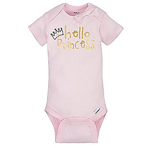 Gerber Baby Girls 5-Pack Short Sleeve Variety Onesies Bodysuits, Princess Crown, 0-3 Months