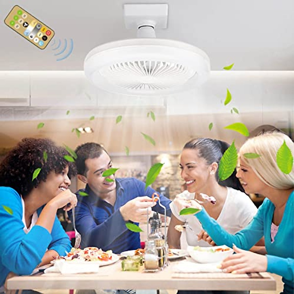 Fan Light, Ceiling Fans with Lights and Remote Ceiling Fan with Lights, Enclosed Low Profile Fan Light, Ceiling Light Hidden Electric Fan Delier with Remote Control Modern Ceiling Fan with Light