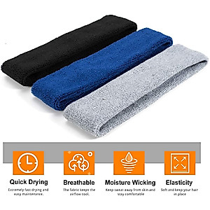 Mens Headband, Horuhue 3 Pack Men Athletic Sport Headband Soft Moisture Wicking Headband for Men Workout Sweatband for Running, Crossfit, Cycling, Yoga, Basketball