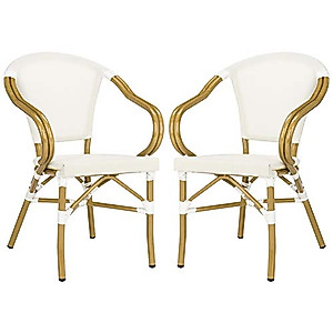 Safavieh PAT4003B-SET2 Outdoor Collection Karine Beige Stacking Arm Chair