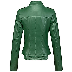 chouyatou Women's Candy Color Asymmetric Zip Slim Faux Leather Cropped Moto Jacket (X-Large, Green)