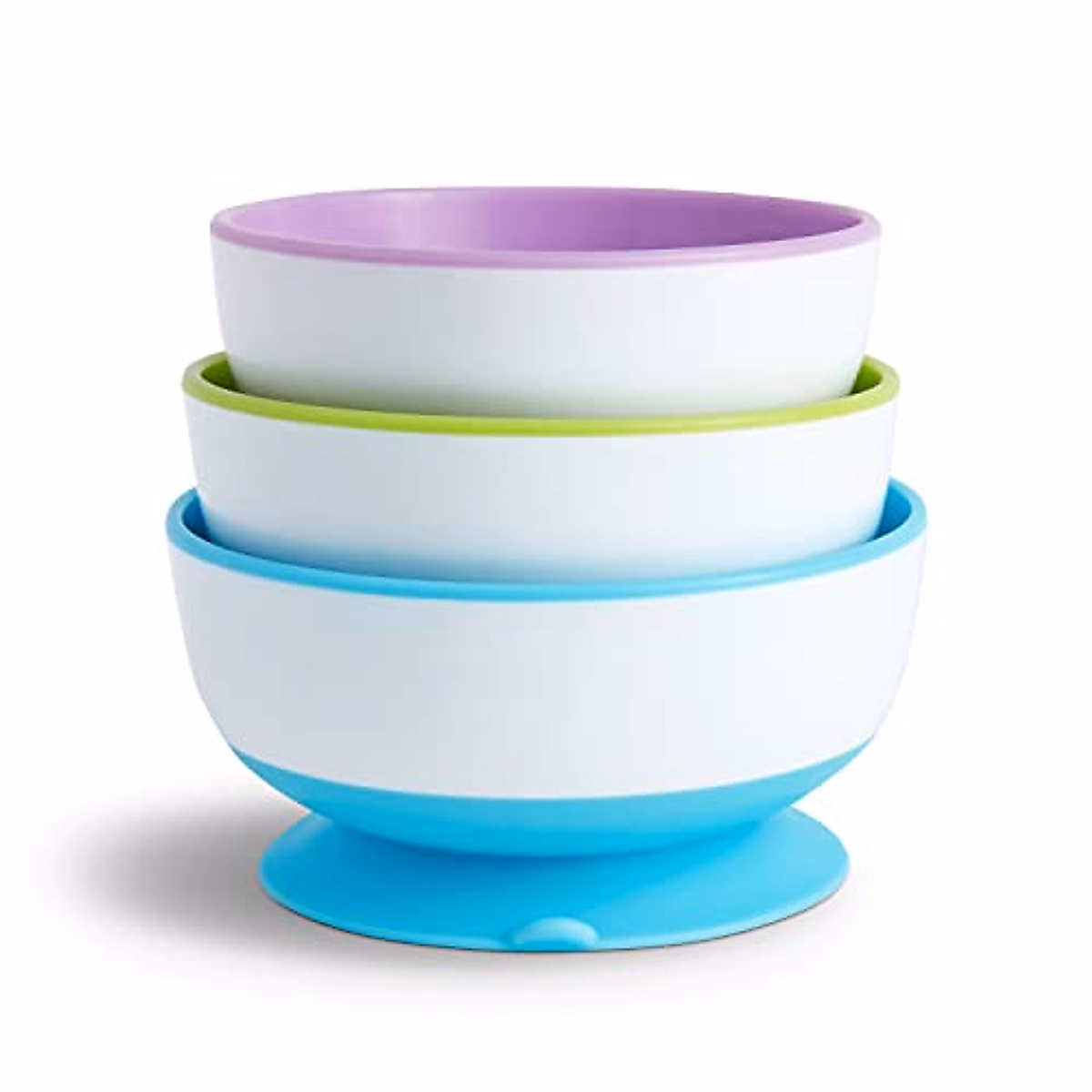 Munchkin Stay Put Divided Suction Plates, Blue/Green & Stay Put Suction Bowls & Raise™ Toddler Fork and Spoon Utensil Set