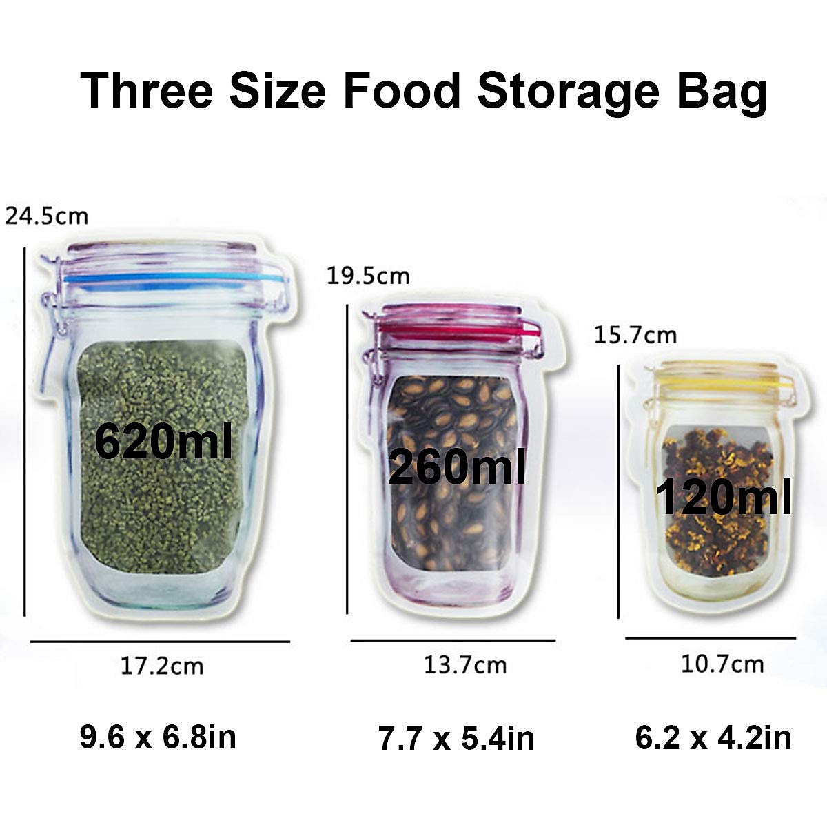 HAOT 30 Pack Mason Jar Zipper Bags, Food Storage Snack Ziplock Bags - Reusable Airtight Seal Food Storage Bags, Leak-Proof Tea Bags Refrigerator Organizor Kitchen Storage Outdoor