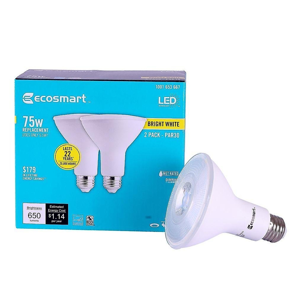 EcoSmart 75W Bright White PAR30 Dimmable LED Flood Light Bulb2-Pack 1001653667