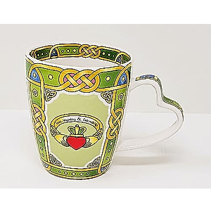 GaelSong Ceramic Irish Claddagh Mug Celtic Colors Design Coffee Tea Cup Hot Drinks Kitchenware Present Housewarming Gift Loyalty Symbol Heart Shaped Handle