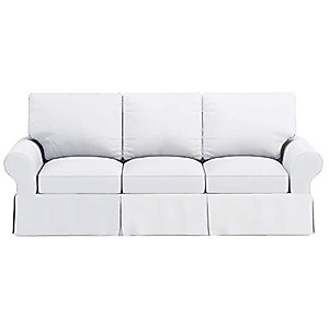 The Heavy Cotton Sofa Cover is 3 Seat Sofa Slipcover Replacement. It Fits Pottery Barn PB Basic Three Seat Sofa (Bright White Basic)