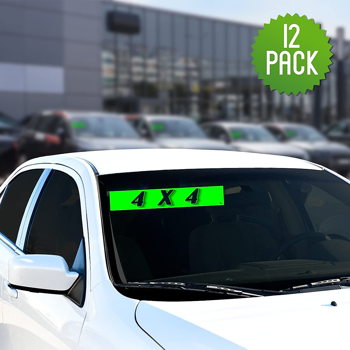 Versa Tags Windshield Slogan Stickers 12 Pack Each of FINANCING Available, Cash, Buy HERE Pay HERE, 4X4, 3RD Row Seating (60) Window Stickers Total Dealership Stickers Black On Green