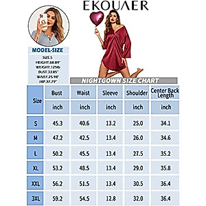 Ekouaer Satin Nightgown for Women Silk Pajamas Button Down Night Shirts Sleepwear Lingerie Nightwear