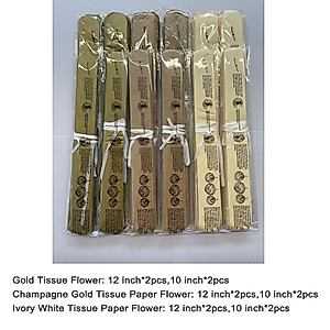 Gold Champagne Gold and Ivory White Paper Flower Tissue Pom Poms for Baby Shower Bridal Engagement Bachelor Birthday Graduation Retirement Theme Party, 12pc