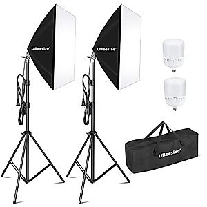 UBeesize Softbox Photography Lighting Kit, 27” x 20” Continuous Lighting Kit with 2pcs 40W E27 Socket 6500K Bulbs, Professional Photo Studio Lighting for Video Recording, Portrait Shooting