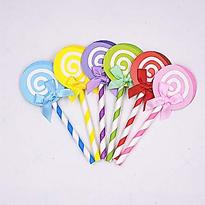 Amosfun Lollipop Cupcake Picks Paper Birthday Cake Toppers Lovely Lollipop Bow Cake Decorations Dessert Table Decorative Supplies Creative Lollipop Cake Insert Purple for Party Cake Decortion