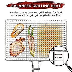 CEBERVICE Grill Basket Extra Large, SUS304 Food Safe Stainless Steel, Portable Folding BBQ Outdoor Camping Grilling Rack for Fish, Vegetables, Shrimp, Barbeque Griller Cooking Accessories, Grilling Gifts for Men, Dad, Father, Husband