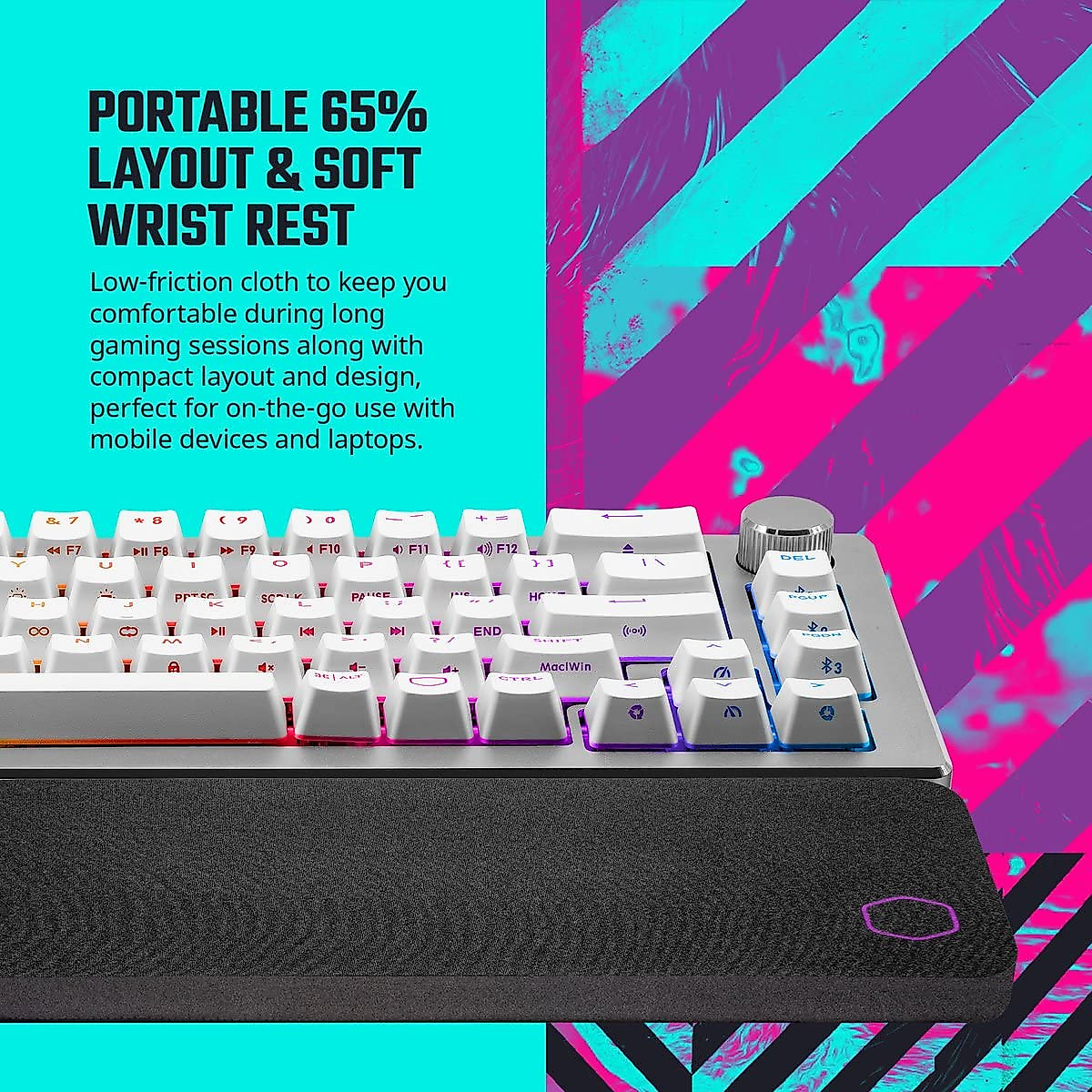 Cooler Master CK721 65% Hybrid Wireless 2.4GHz/Bluetooth Silver/White Mechanical Gaming Keyboard, Tactile Brown Switches, Customizable RGB, Ergonomic Design, 3-Way Dial, QWERTY (CK-721-SKTM1-US)