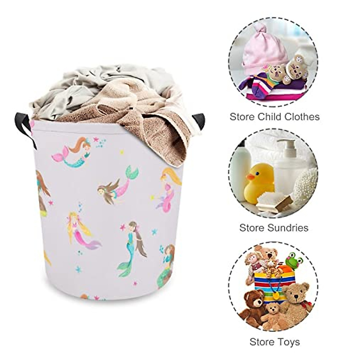 Mermaid Large Laundry Basket Hamper Bag Washing with Handles for College Dorm Portable