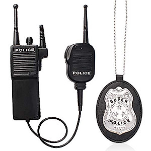 Beelittle Police Officer Role Play Kit Police Hat Handcuffs Walkie Talkies Policeman Badge Sunglasses Police Costume Accessories for Cop Swat FBI Halloween Party Dress up (C)
