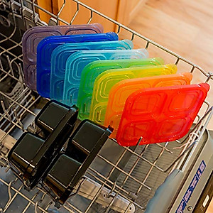 Youngever 8 Pack 4-Compartment Reusable Snack Box Food Containers, Bento Lunch Box, Meal Prep Containers, Divided Food Storage Containers, in 8 Assorted Color