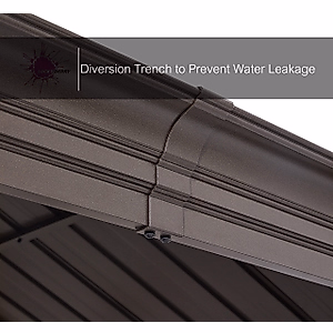 LUCKYBERRY 12' X 12' Outdoor Hardtop Galvanized Steel Roof Double Top Permanent Gazebo Canopy Curtains Aluminum Frame Patio Garden Gazebo with Netting