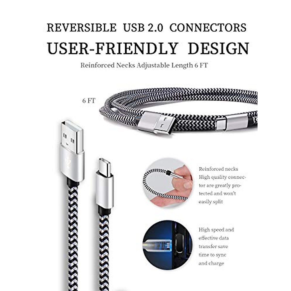 Teeind USB Type C Cable Fast Charging, Tpc001 5 Pack(6Ft 3A) Braided C Charger Cables Compatible with Samsung S10e/note 9/s10/s9/s8 Plus/A80/A50/A20