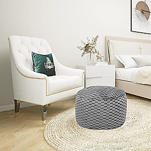 Fur Ottoman Stool Unstuffed ,Footstool Cover, Floor Pouf, Foot Rest,20x20x12 Inches Round Poof Seat, Floor Bean Bag Chair,Foldable Floor Chair Storage for Living Room, Bedroom (Solid Grey Pouf Cover)