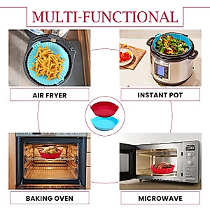 RR Brand Silicone Air Fryer Liners, 6.3” 2 Pieces Non-stick Paper for Frying Cooking,Oil-Proof for Steamer and Microwave Air Fryer Basket Pot,Air Fryer Silicon Liners Fits to 3-7 QT(Blue & Red)