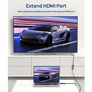 JSAUX HDMI Extension Cable 10FT, 4K 60Hz High Speed HDMI Extender Cord Male to Female Adapter Connector (HDR HDCP 2.2), Compatible with Roku TV Streaming Stick, Bluray Player, HDTV, Laptop, PC - Red