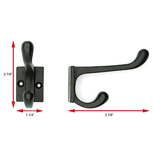 CRAFTSMAN ROAD Vintage Cast Iron Wall Hooks (Black Texture Finish, Set of 4) - Rustic, Farmhouse Coat Hooks | Great for Coats, Bags, Towels, Hats | Classic Stout