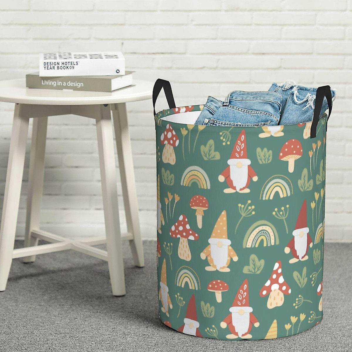 AFHYZY Gnome Laundry Hamper Collapsible Laundry Baskets with Handles Dirty Foldable Clothes Basket Easy Carry Laundry Bag Round Storage Basket for Blanket, Bedroom, Dorm, Family (S) -Mushroom