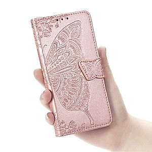 DiGPlus Galaxy S23 5G Wallet Case, [Butterfly & Flower Embossed] PU Leather Wallet Case Flip Protective Phone Cover with Card Slots and Kickstand for Samsung Galaxy S23 6.1-Inch (RoseGold)