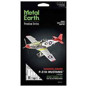 Metal Earth Premium Series Tuskegee Airmen P-51D Mustang Red Tail 3D Metal Model Kit Fascinations