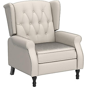 Velvet Accent Chair, Push Back Recliner Chair, Wingback Arm Chair for Living Room/Bedroom/Home Theater/Reception Area, Light Beige