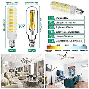 SNBIHIBE E12 Led Chandelier Light Bulbs 10W,100watt Equivalent Dimmable Bulb,6000k Daylight Candelabra Lights,110-120v Ac 1000Lm C7 T6 Bulb,No Flicker for Ceiling Fan Pendant Lighting Salt Lamp 2pcs