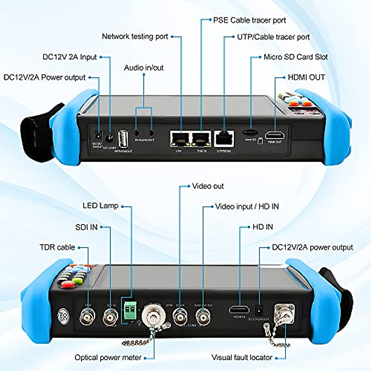 Wsdcam 7 Inch All in One IPS Touch Screen IP Camera Tester Security CCTV Tester Monitor with SDI/TVI/AHD/CVI/TDR/OPM/VFL/POE/4K H.265/1080p HDMI in&Out/Firmware Upgraded 9800MOVTSADH-Plus