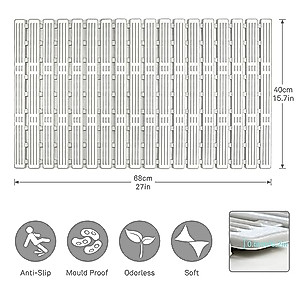 Qidordour Shower Mats Non Slip Bath Mat for Tub, 27 x 15.7 Inch Long Bath Tub Mat with Suction Cups and Drainage Holes, Anti Slip Bathtub Mats for Inside Shower Stall Tray Bathroom Floor, Light Grey