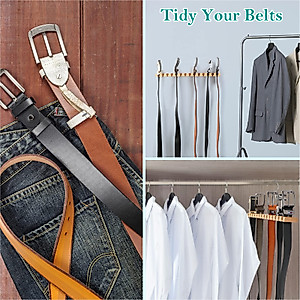 Belt Hanger for Closet, 2 in 1 Wooden Wall Mount 14 Belt Organizer w/Through-The-Wall Nails, Belt Rack w/ 360° Swivel Hook, Tie and Belt Organizer Display for Closet, Door, Wall, 1 Pack, Natrual