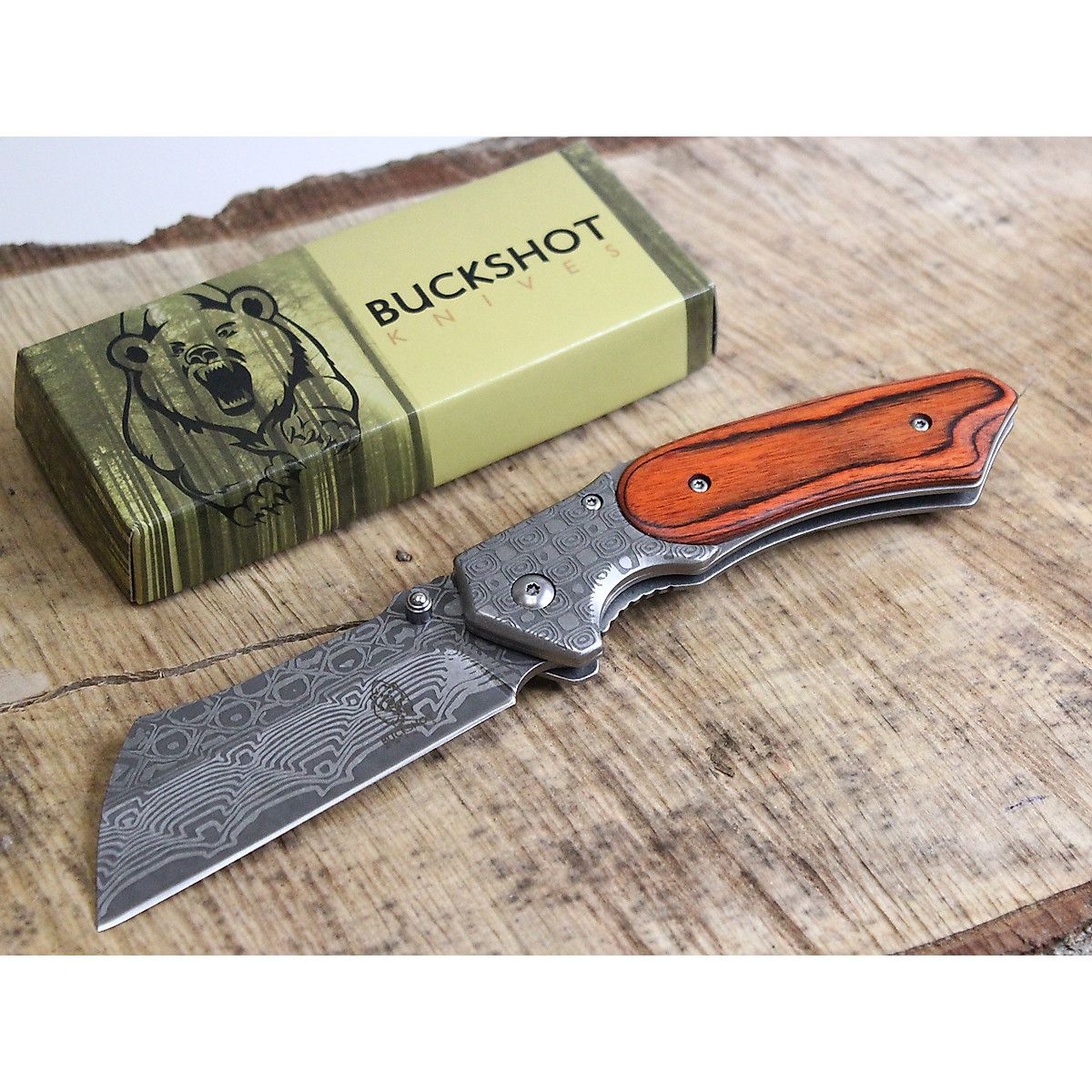 Wartech Buckshot Thumb Open Stainless Steel Handle with Inlay Classic Razor Pocket Knife (Black) … (DS)