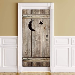 Outhouse Decorations Vintage Outhouse Barn Door Banner Backdrop Bathroom Door Cover Photo Western Party Porch Sign Booth Background for Western Country Halloween Outhouse Party Supplies, 6 x 3 FT
