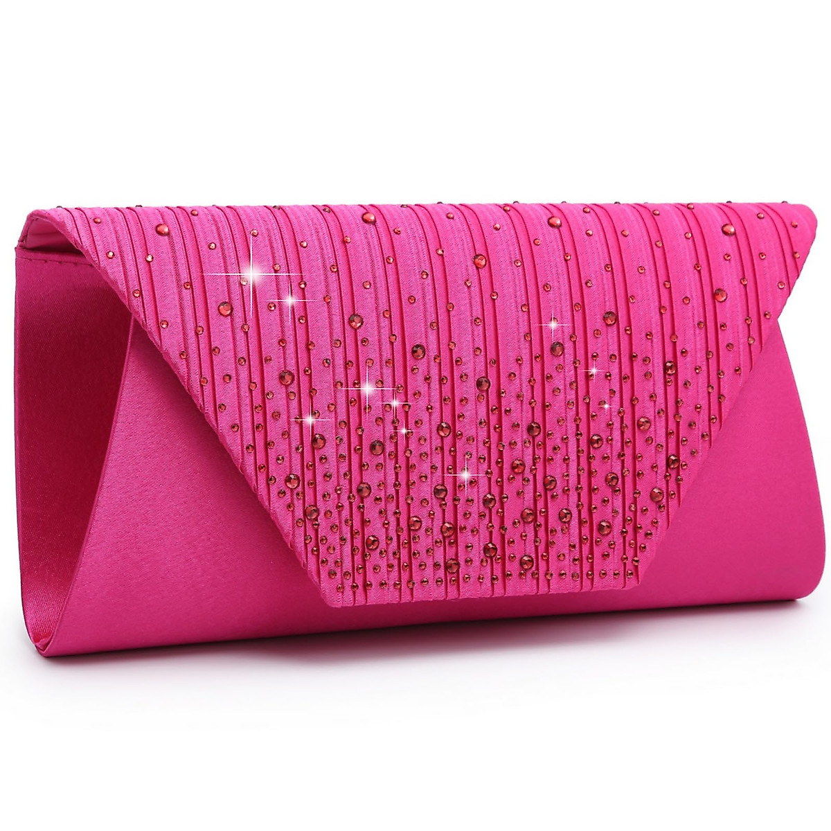 Dasein Women Evening Bags Wedding Purses Handbags Party Clutches Cocktail Prom Clutch with Glitter Rhinestones (Hot Pink)