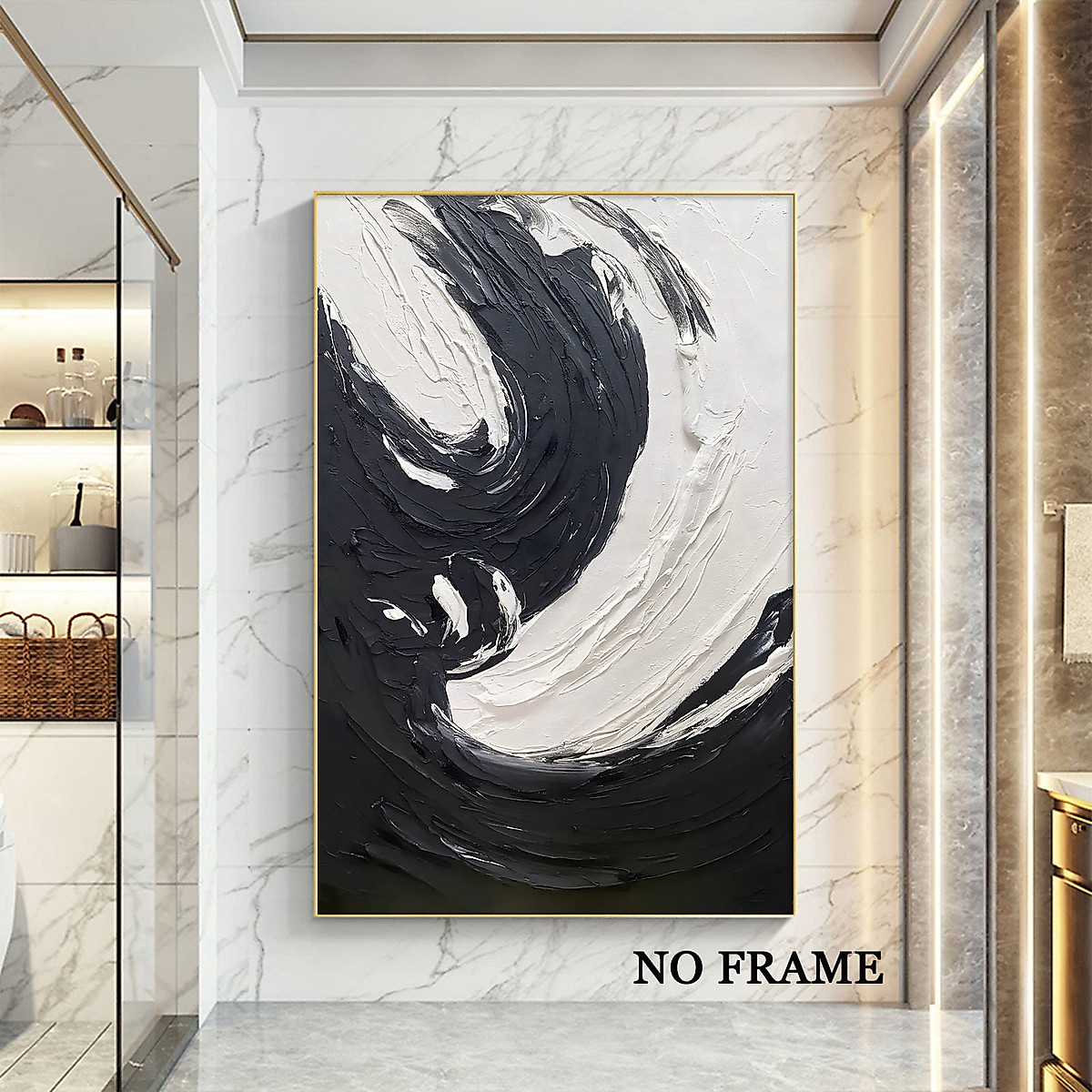 Black and White Abstract Canvas Wall Art Modern Texture Painting Minimalist Abstract Prints Poster Black and White Texture Canvas Picture Modern Black and White Abstract Artwork 16x24inch No Frame