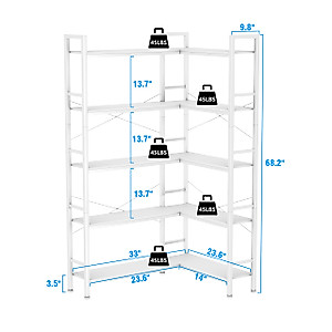 Lazyvan White Corner Bookshelf,5 Tiers Corner Shelf with Open Storage,L Shaped Shelves for Home Office,Living Room,Bedroom