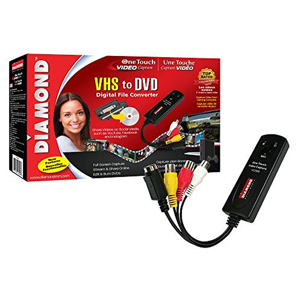 Diamond Multimedia VC500 One Touch VHS to Digital File, DVD Converter with Easy to use Software, Convert, Edit and Save For Win7,8,10,11