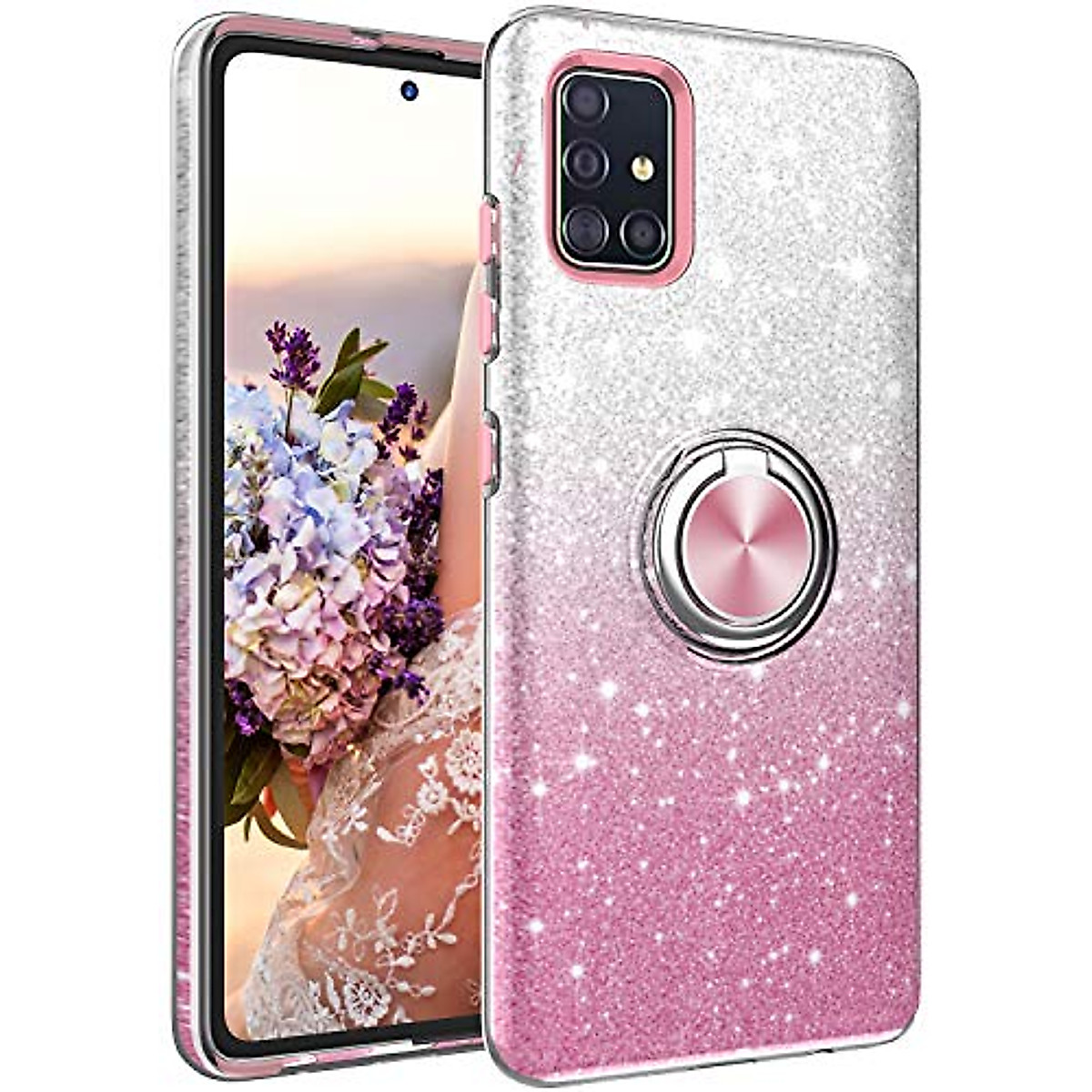 Samsang Galaxy A51 Case,Nicelycase Bling Sparkly Glitter Cute Phone Case for Women Girls with Kickstand,Slim Fit Drop Protection Shockproof Cover for Samsung Galaxy A51 - Pink