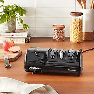 Chef’sChoice 130 Professional Electric Knife Sharpening Station for Straight and Serrated Knives and Uses Diamond Abrasives Made in USA, 3-Stage, Black